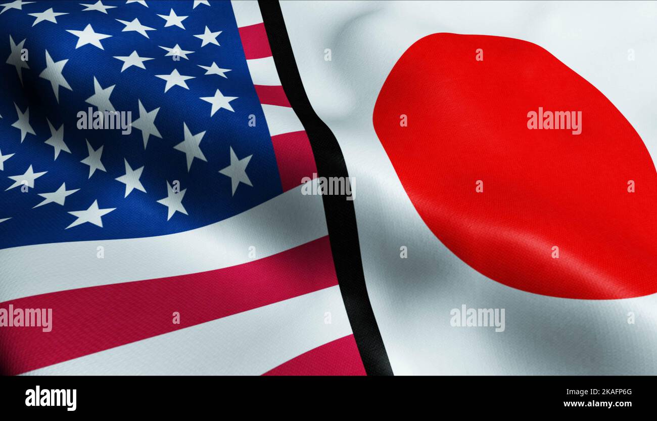 3D Waving Japan and USA Merged Flag Closeup View Stock Photo - Alamy