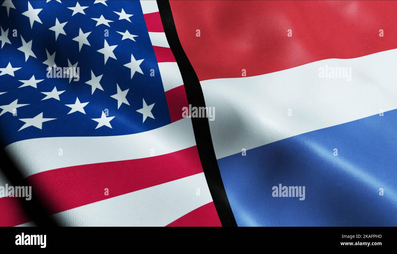 3D Waving Netherlands and USA Merged Flag Closeup View Stock Photo - Alamy