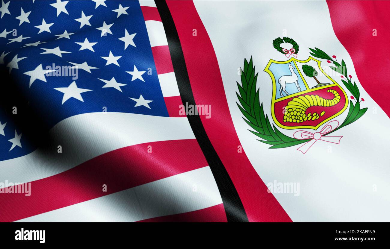 3D Waving Peru and USA Merged Flag Closeup View Stock Photo - Alamy