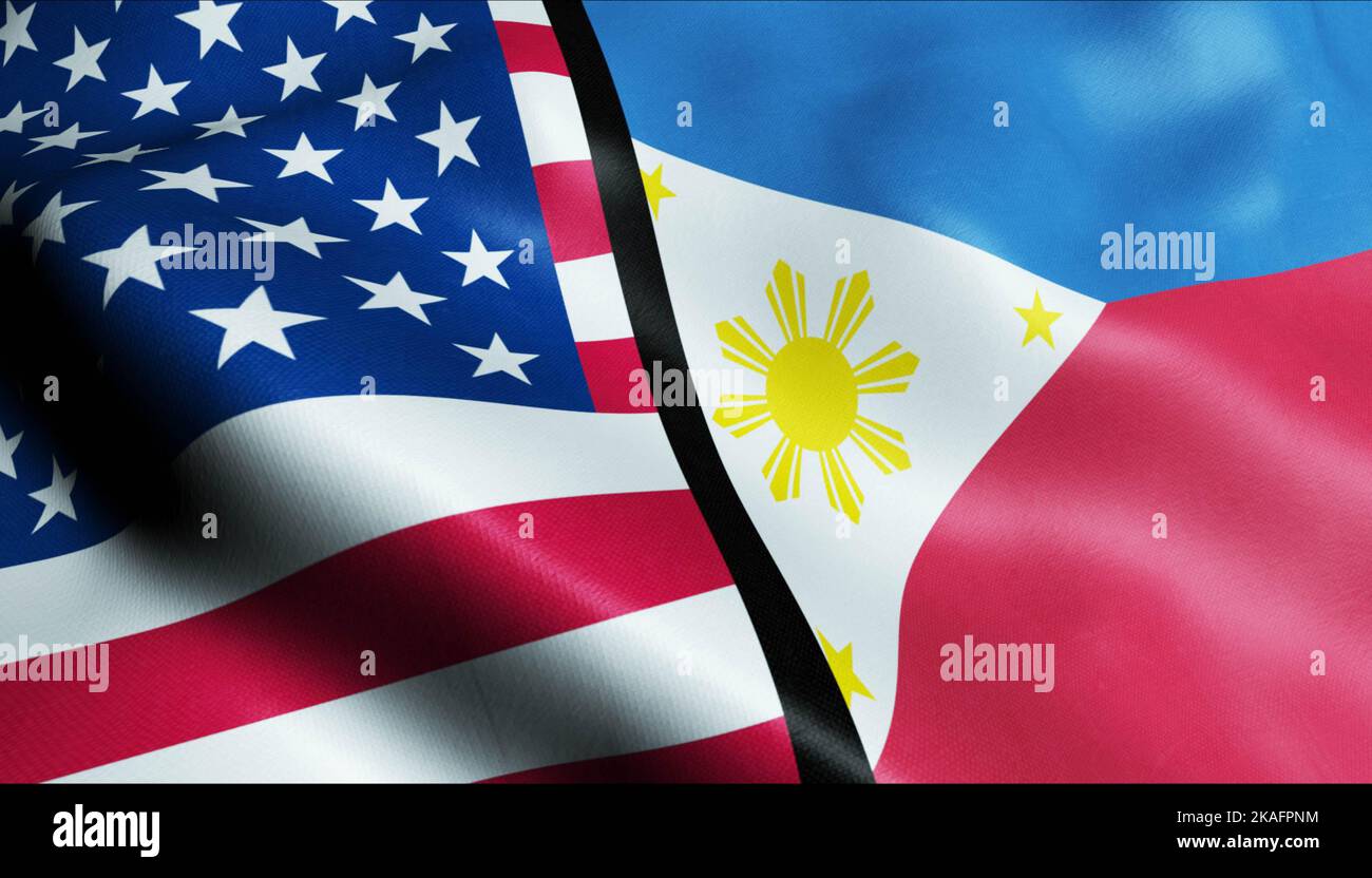 3D Waving Philippines and USA Merged Flag Closeup View Stock Photo - Alamy