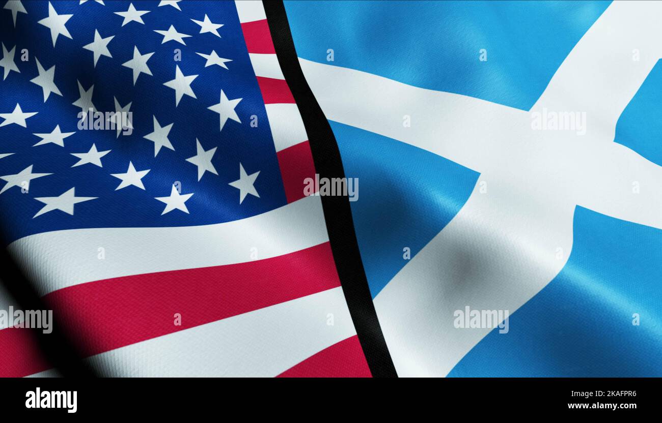 3D Waving Scotland and USA Merged Flag Closeup View Stock Photo - Alamy