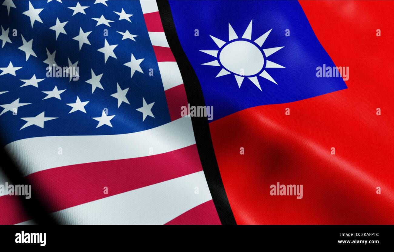 3D Waving Taiwan and USA Merged Flag Closeup View Stock Photo - Alamy