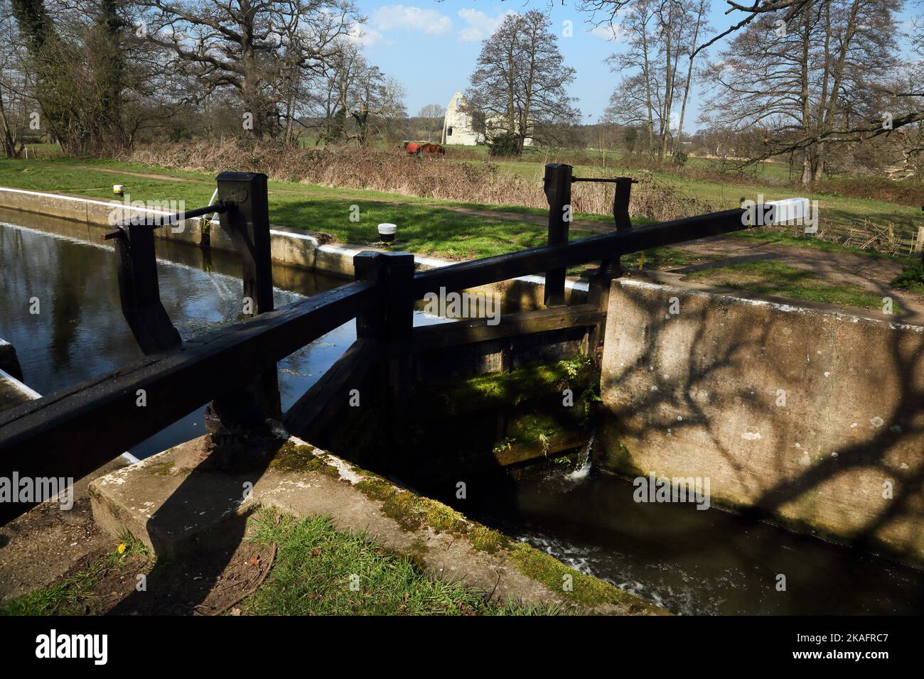 newark lock river wey navigation pyrford surrey england Stock Photo - Alamy