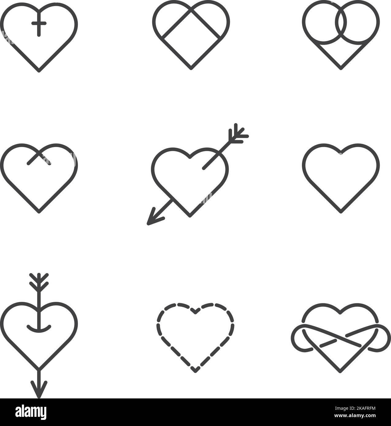 Set of nine lined hearts in tattoo style Stock Vector Image & Art - Alamy