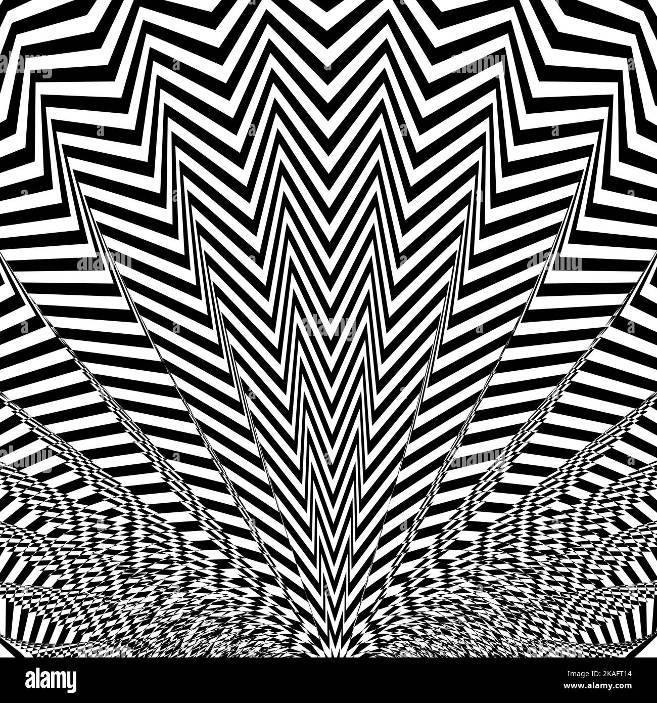Abstract twisted black and white background. Optical illusion of distorted surface. Twisted ...