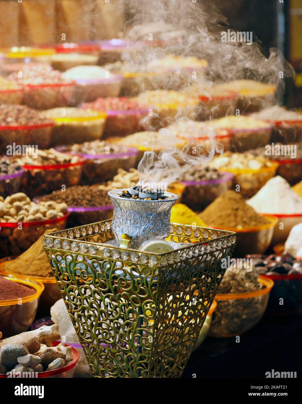 UAE spices and fragrance street market with aromatic smoke Stock Photo ...