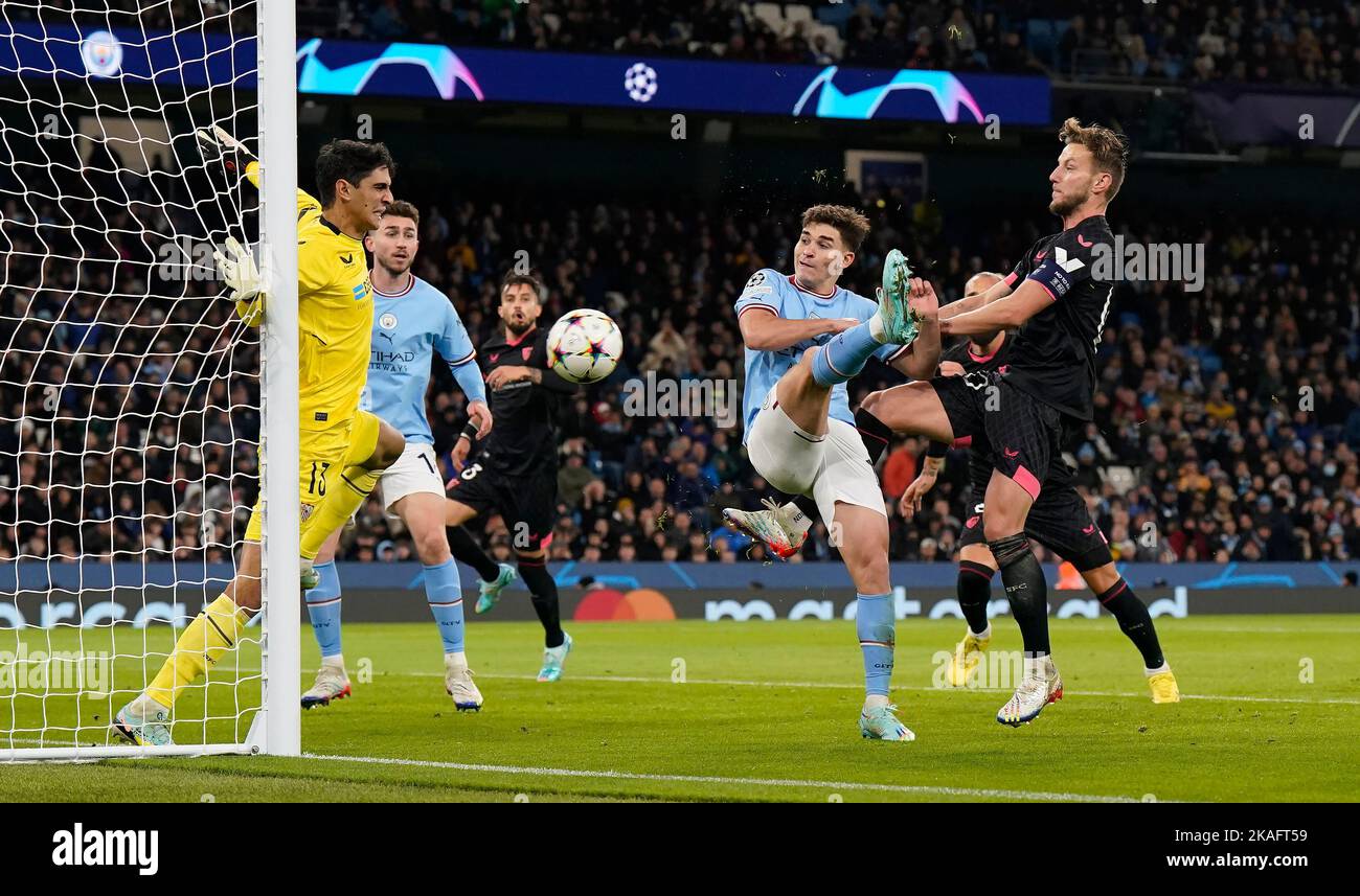 Manchester, UK. 2nd Nov, 2022. Yassine Bounou of Sevilla makes a save ...