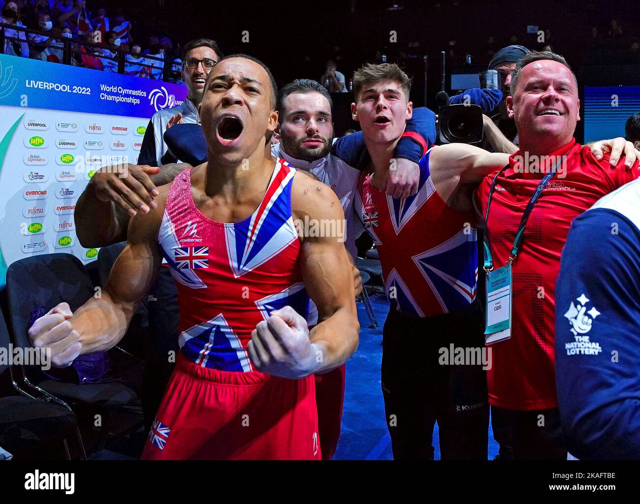 Great Britain's Joe Fraser celebrates winning the team bronze medal ...