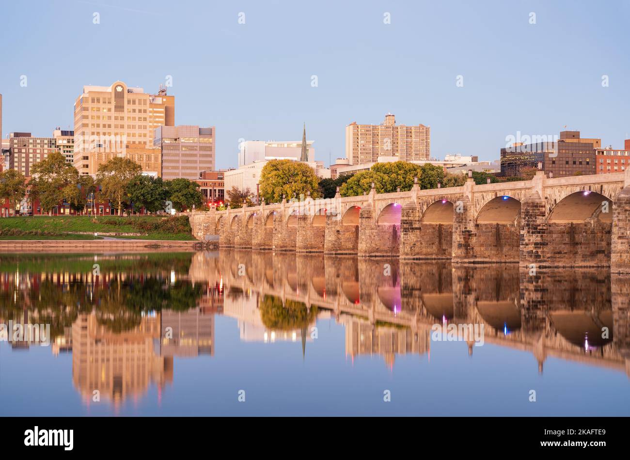 Reflections of the stone arches of the Market St Bridge in the ...