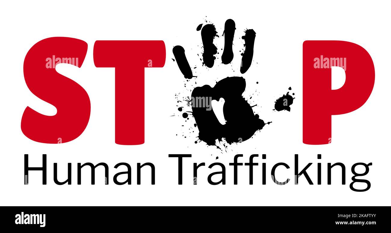 Illustration Of Stop Human Trafficking Text With Black Handprint