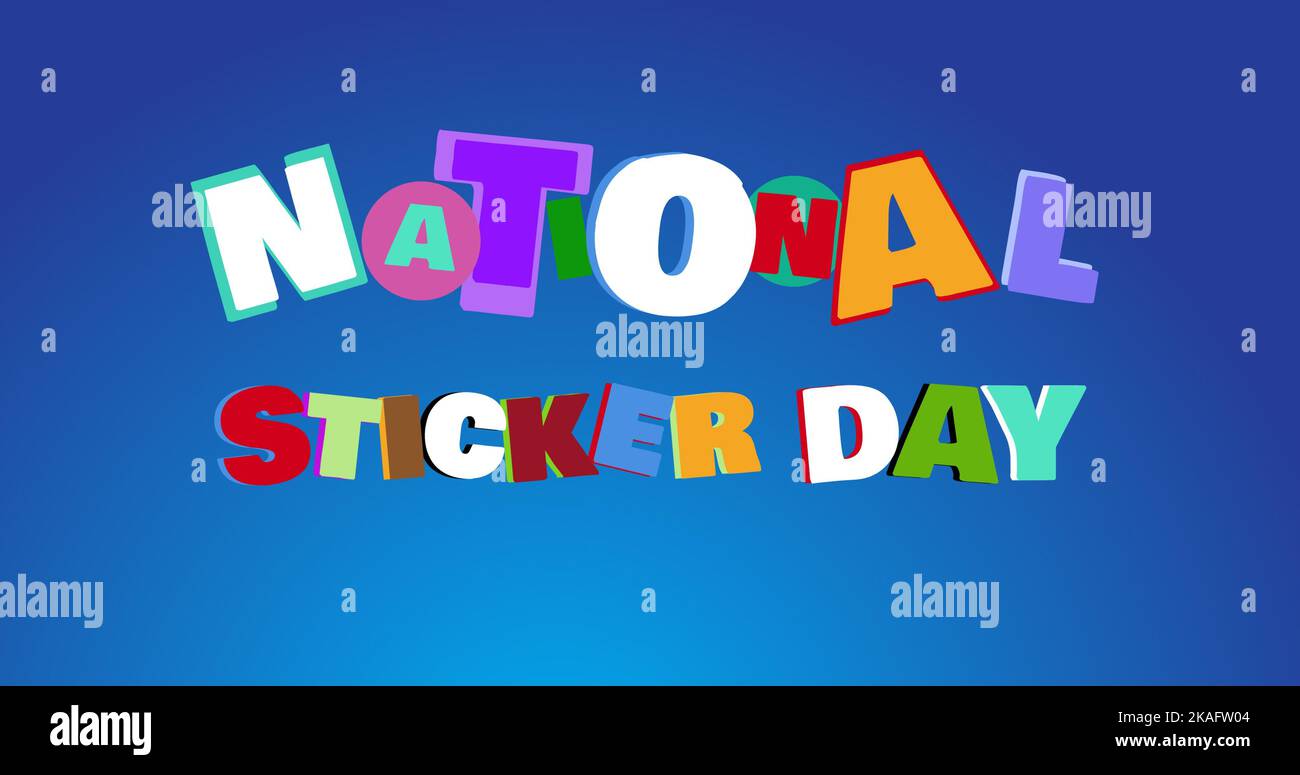 Vector image of colorful national sticker day text on blue background ...