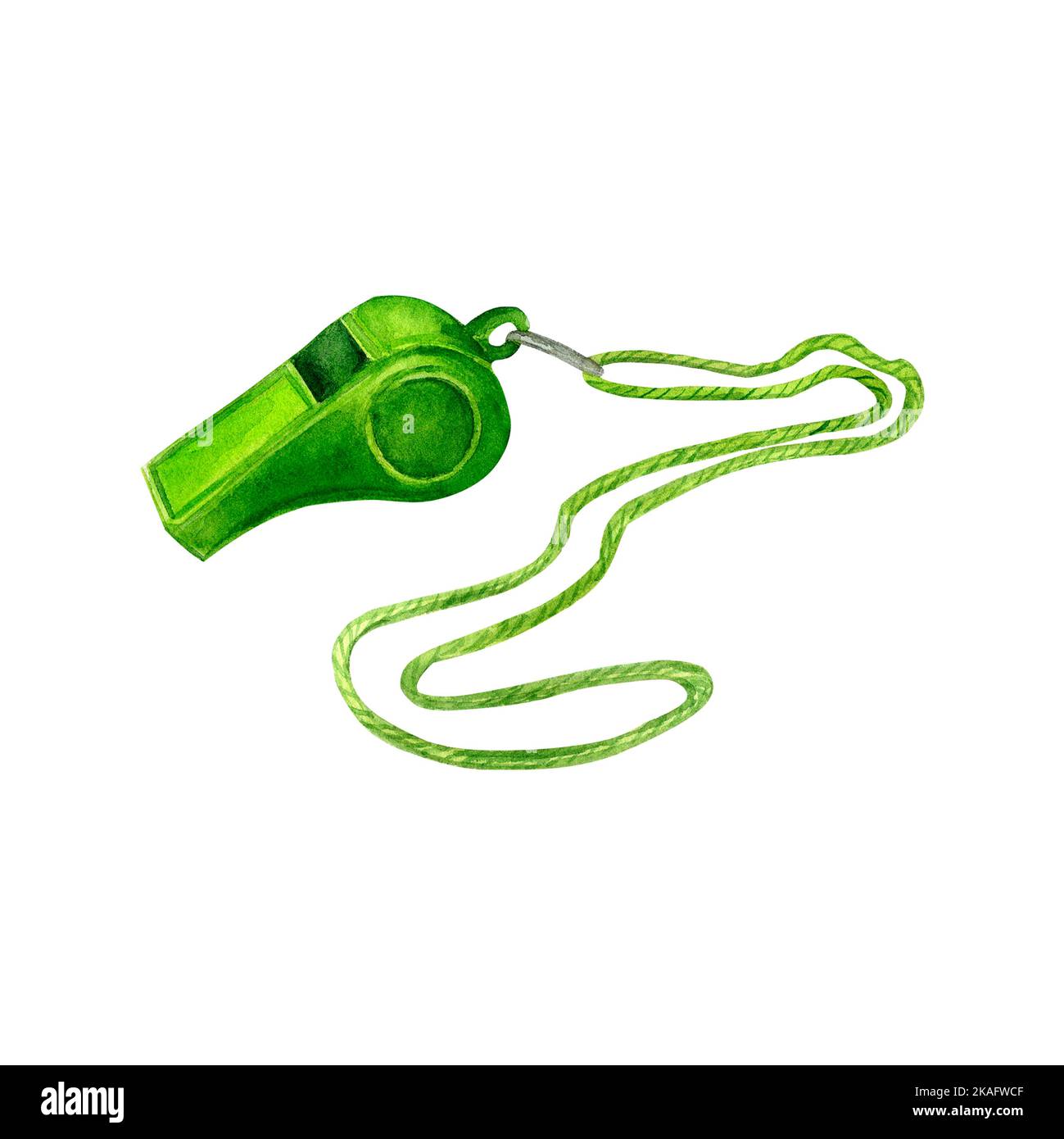 Green sports whistle on a rope for a football or other sports ...
