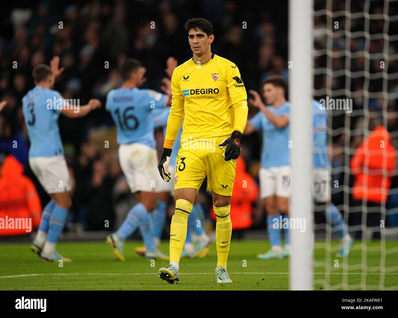 Sevilla goalkeeper Yassine Bounou looks dejected after conceding a ...