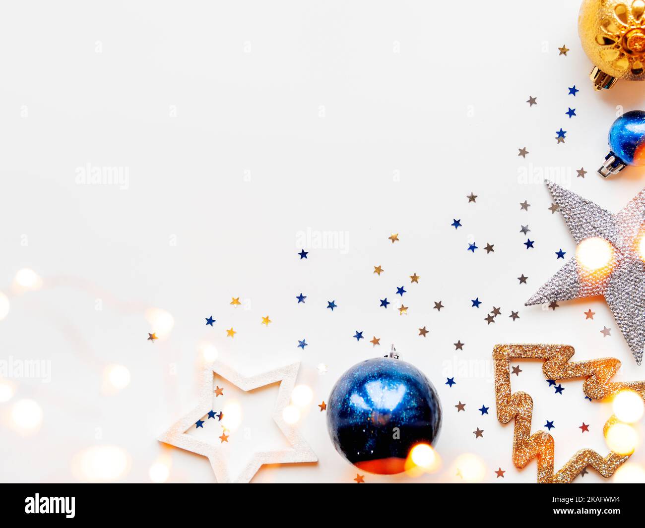 Christmas and New Year background with decorations - shiny stars, balls ...