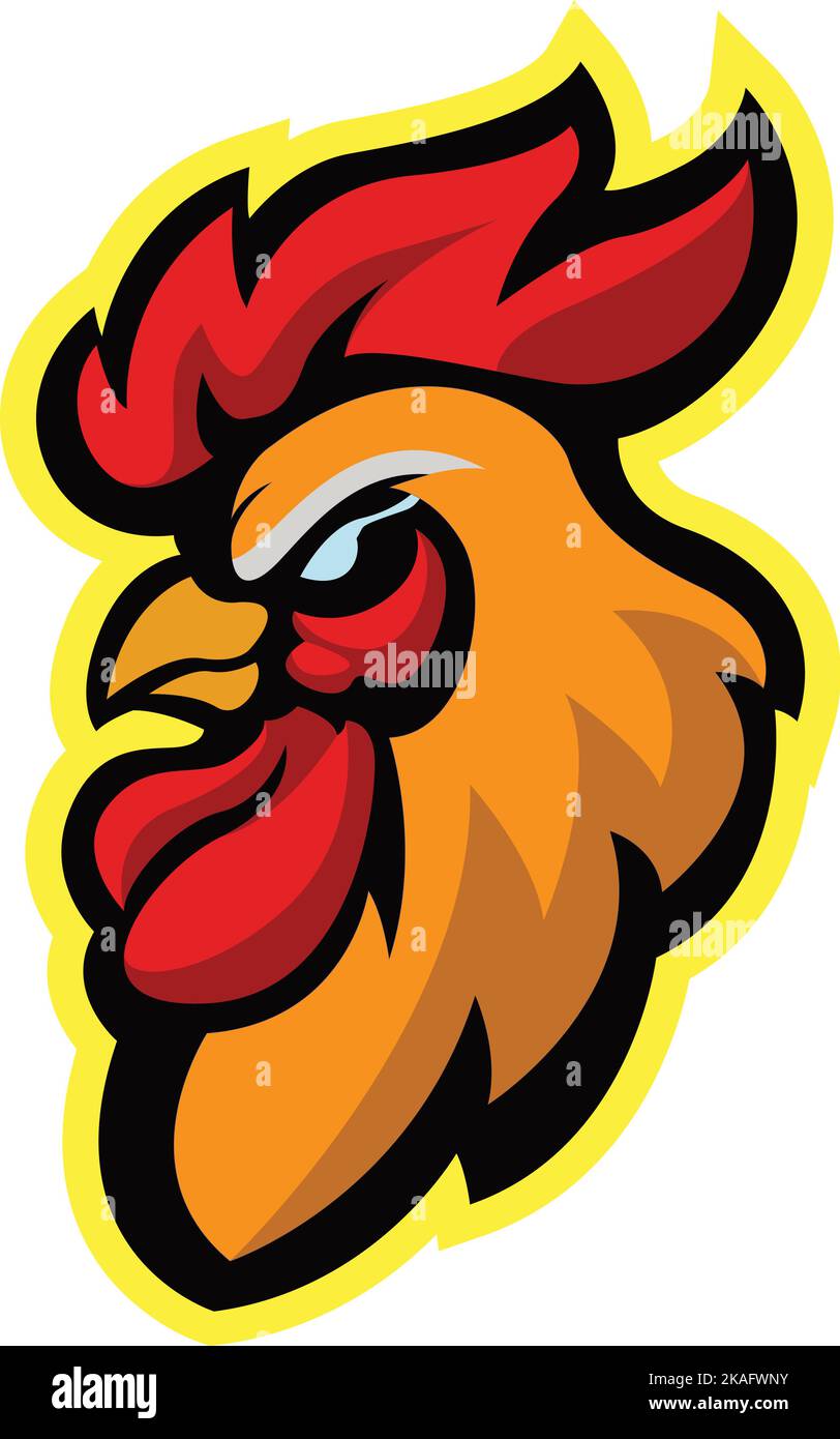 A digital illustration of an orange rooster brand logo for team mascots ...