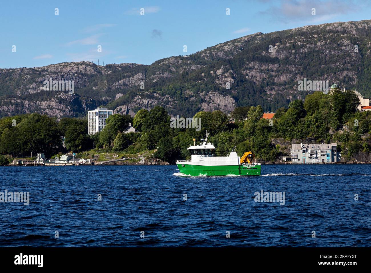 Aquaculture service vessel Ocean Athena at Byfjorden, in the port of ...