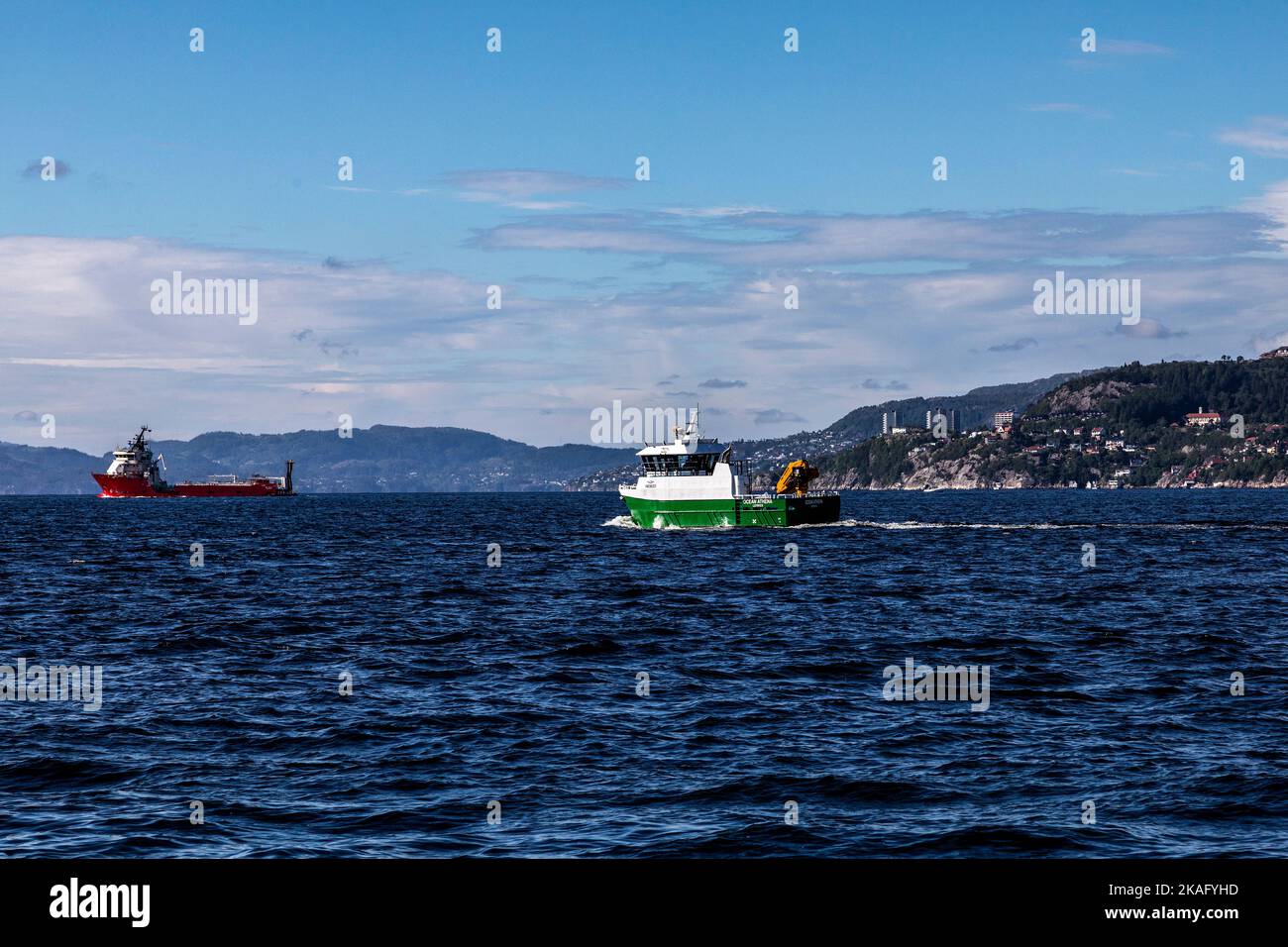 Aquaculture service vessel Ocean Athena at Byfjorden, in the port of ...