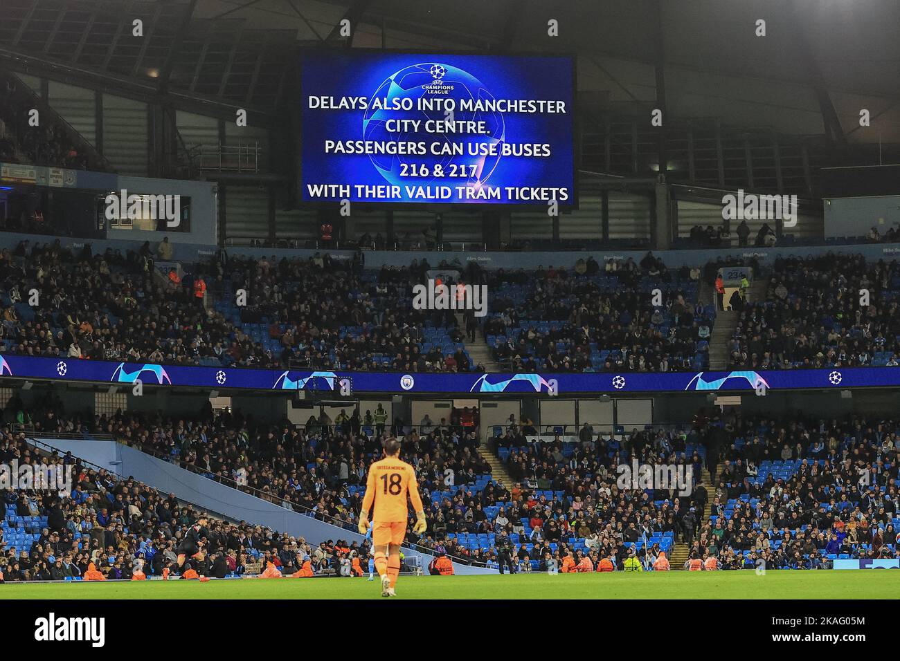 The big screen displays a message to supporters during the UEFA ...