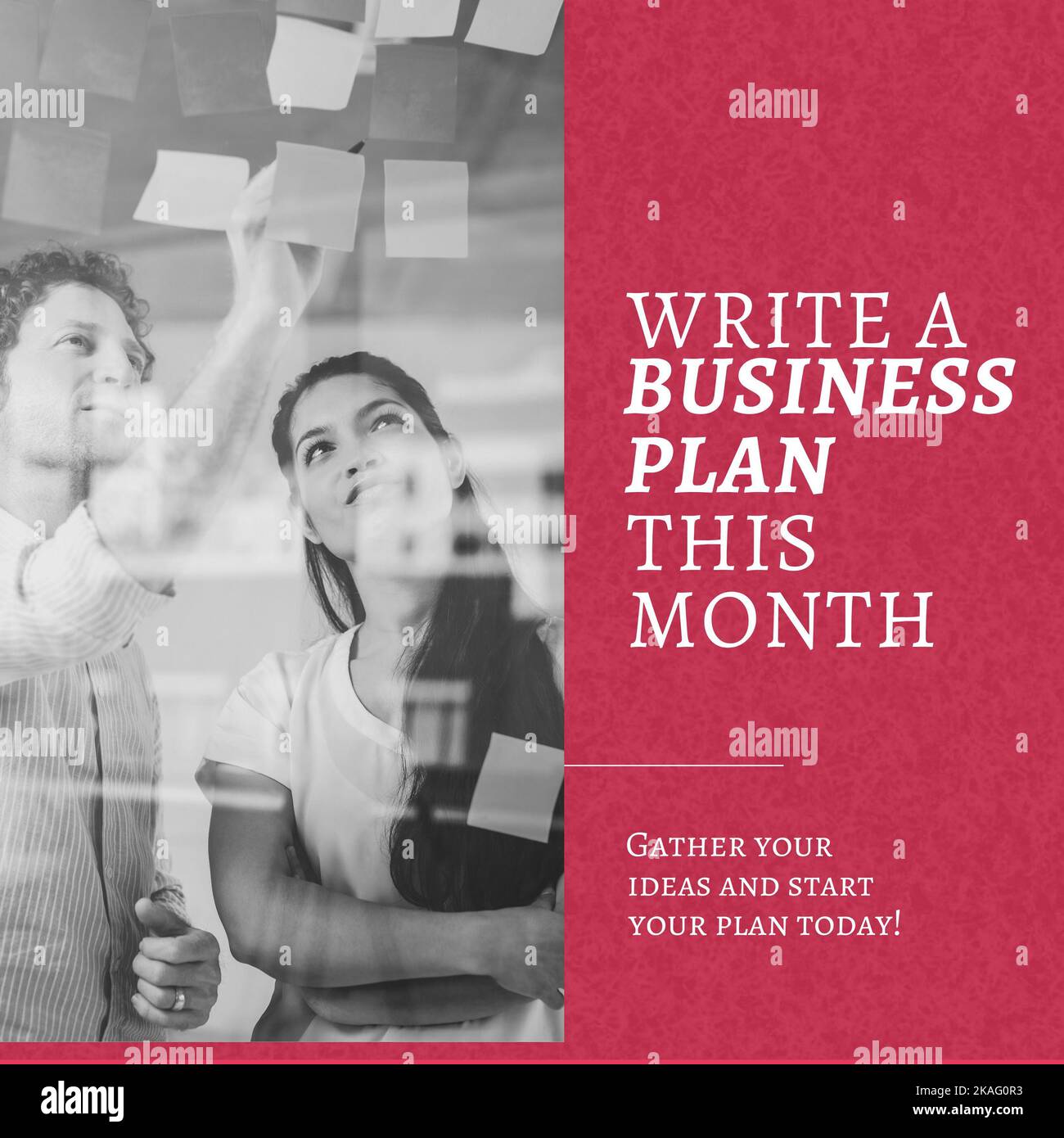 Square image of write a business plan text with business people picture ...