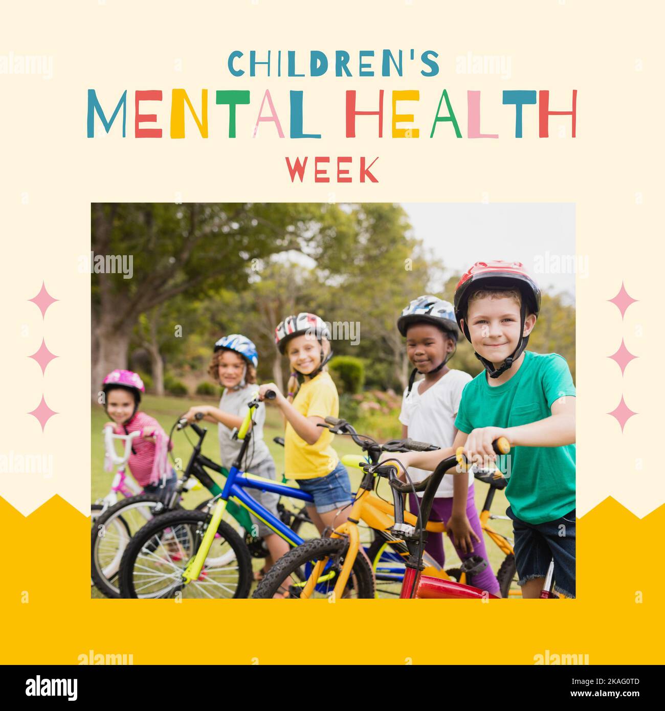 Composition of children's mental health week text over diverse children ...