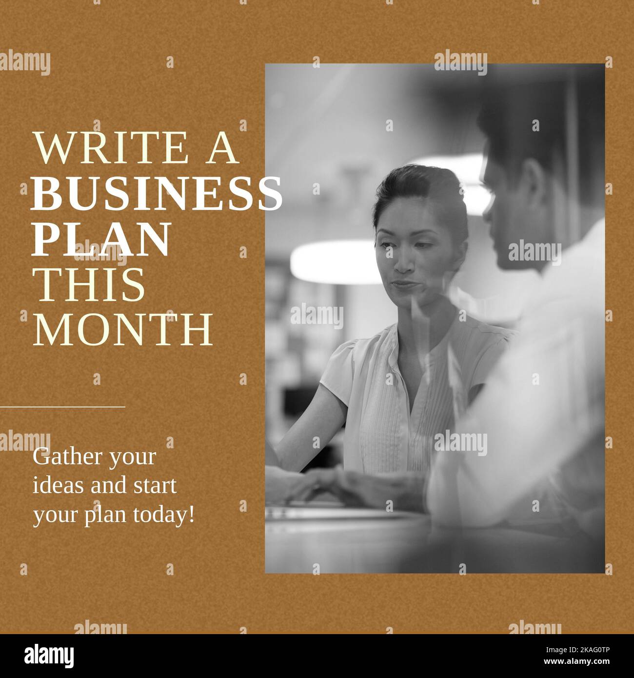 Square image of write a business plan text with business people picture ...