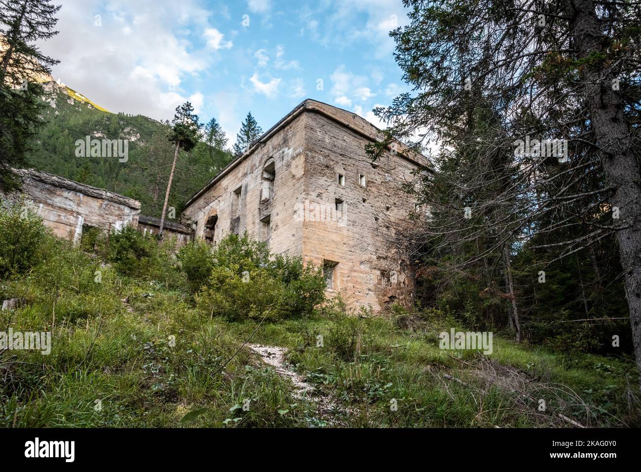 Iconic fortress Landro in the Dolomite Alps in South Tirol, an ...