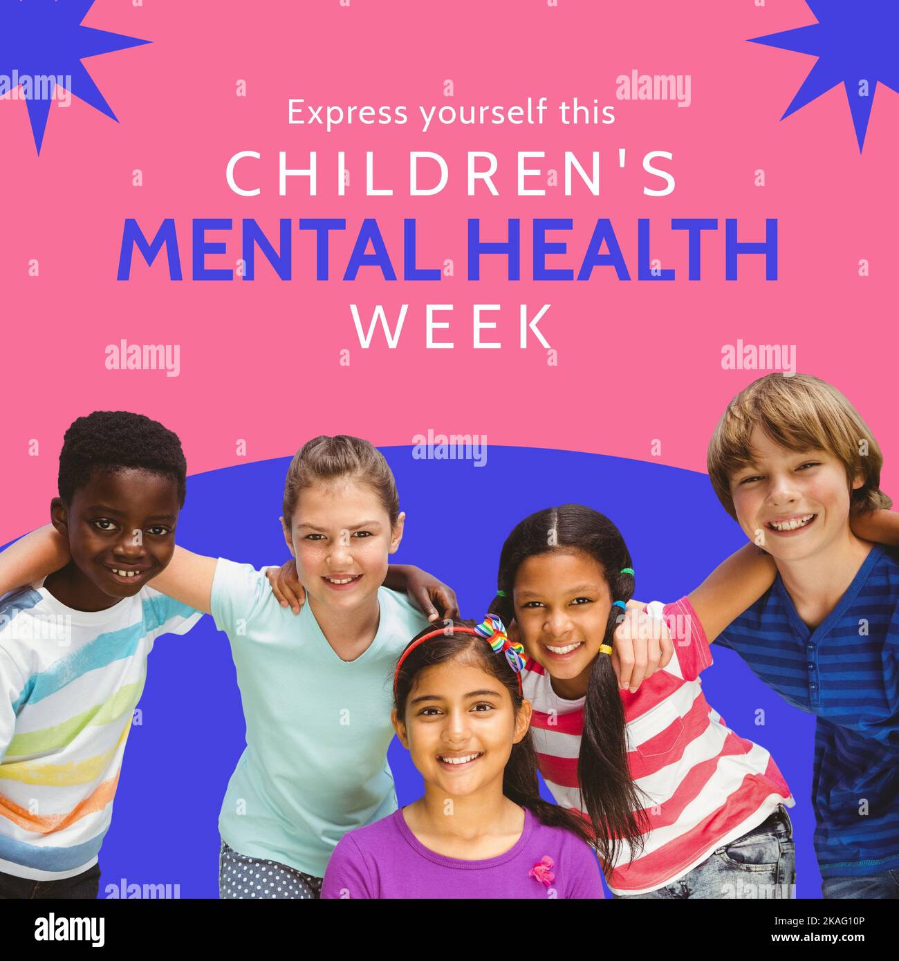 Composition of children's mental health week text over diverse children ...