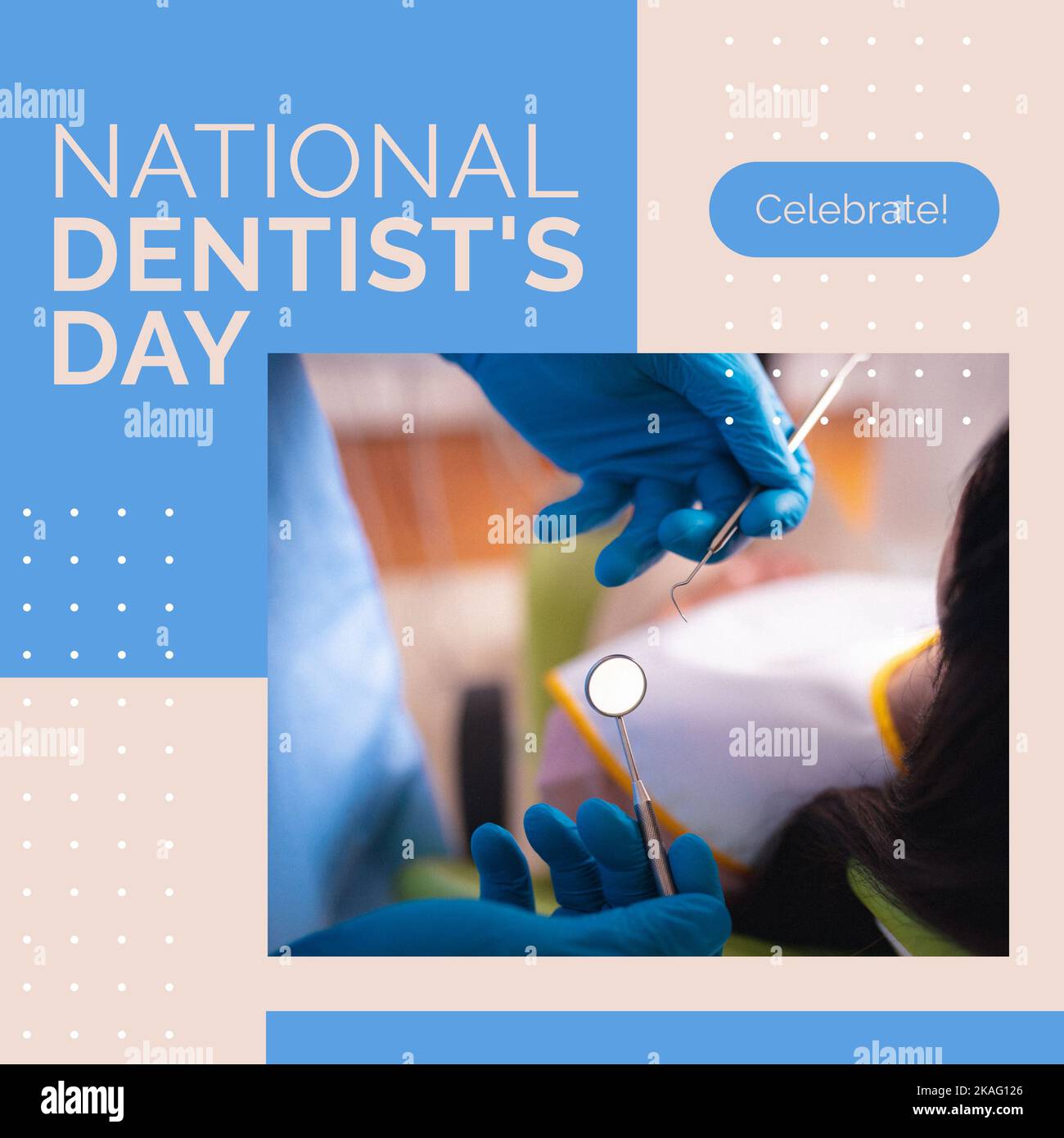 Composition of national dentist's day text over female patient with ...