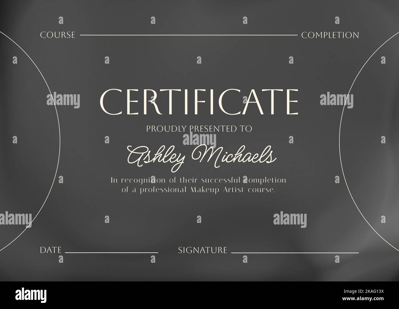Composition of course completion certificate text over grey background ...