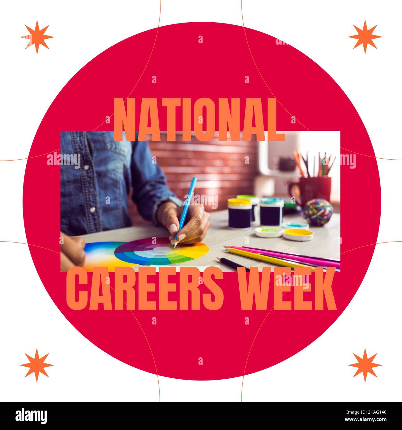 Composition of national careers week text over man drawing Stock Photo ...