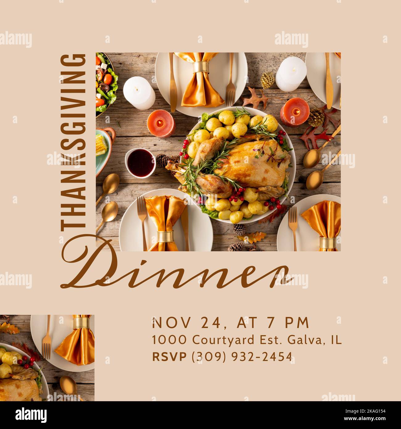 Composition of thanksgiving dinner text over picture of thanksgiving ...