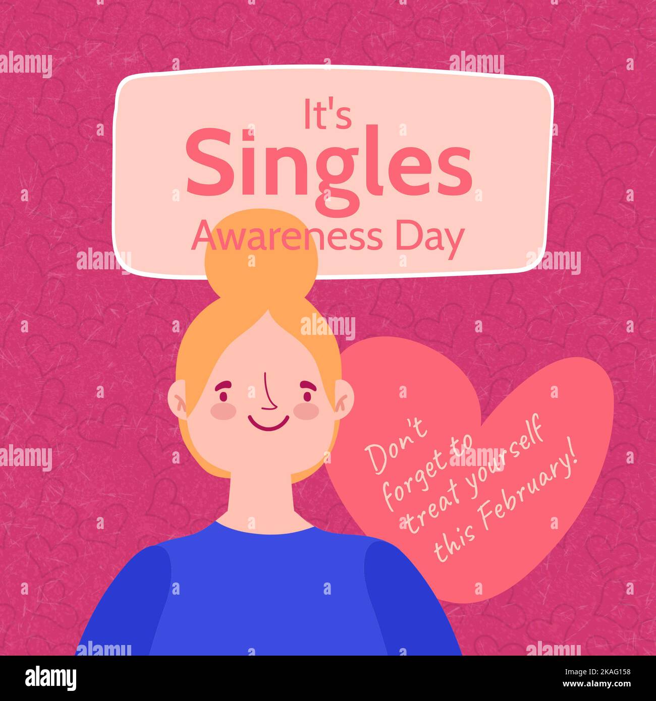 Composition of singles awareness day text, smiling woman and red heart ...