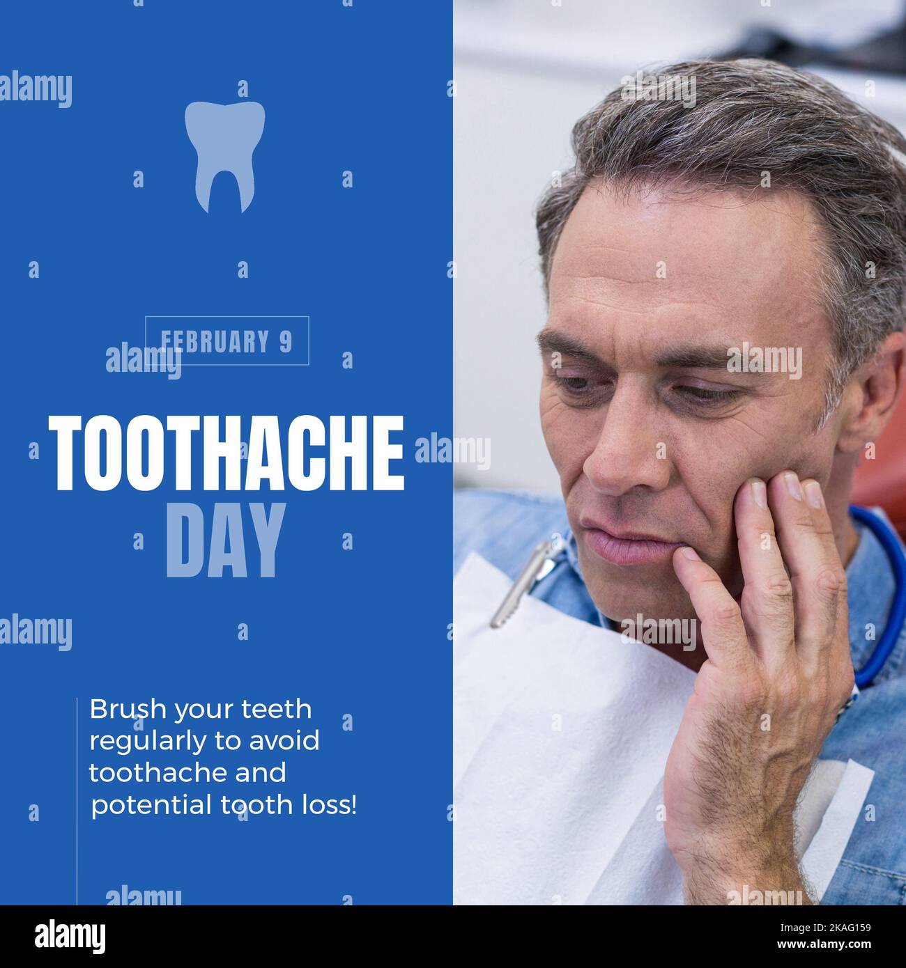 Composition of toothache day text over caucasian man with toothache ...