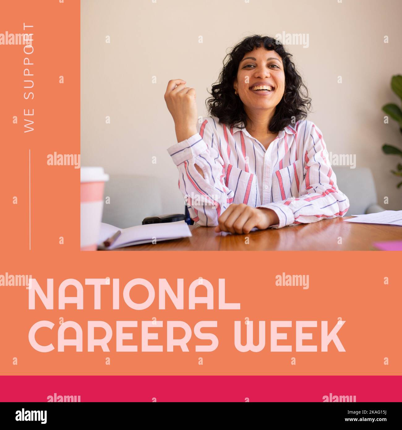 Composition of national careers week text over happy biracial ...