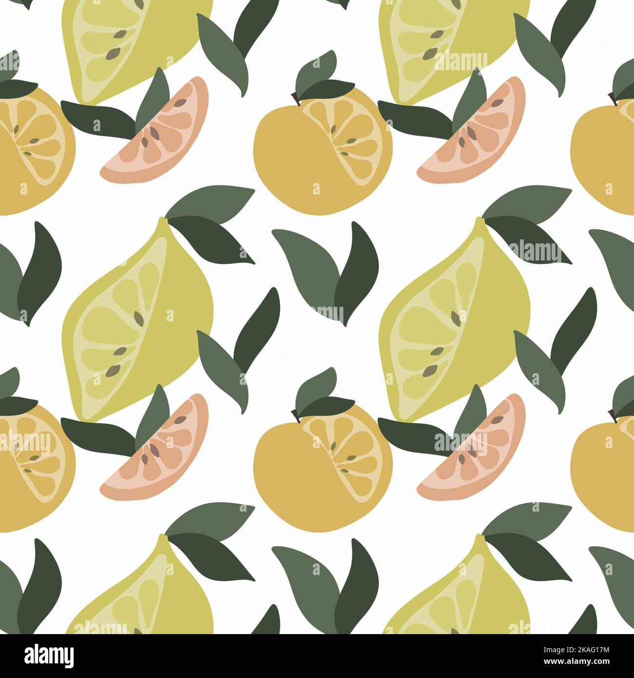 Summer fruit seamless doodle cartoon polka dots lemon pattern for ...