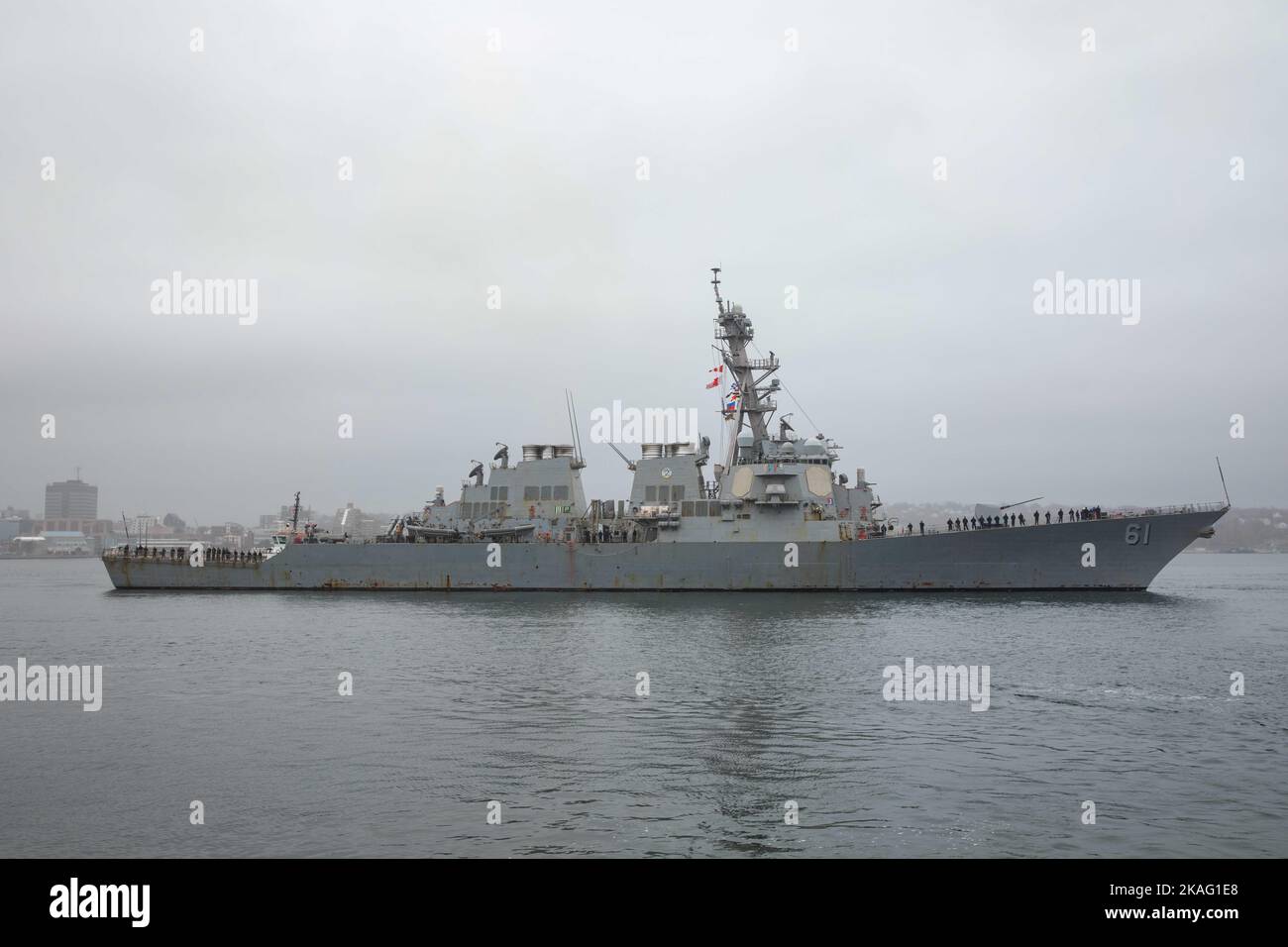 A view of the Arleigh Burke-class destroyer USS Ramage (DDG 61) from ...