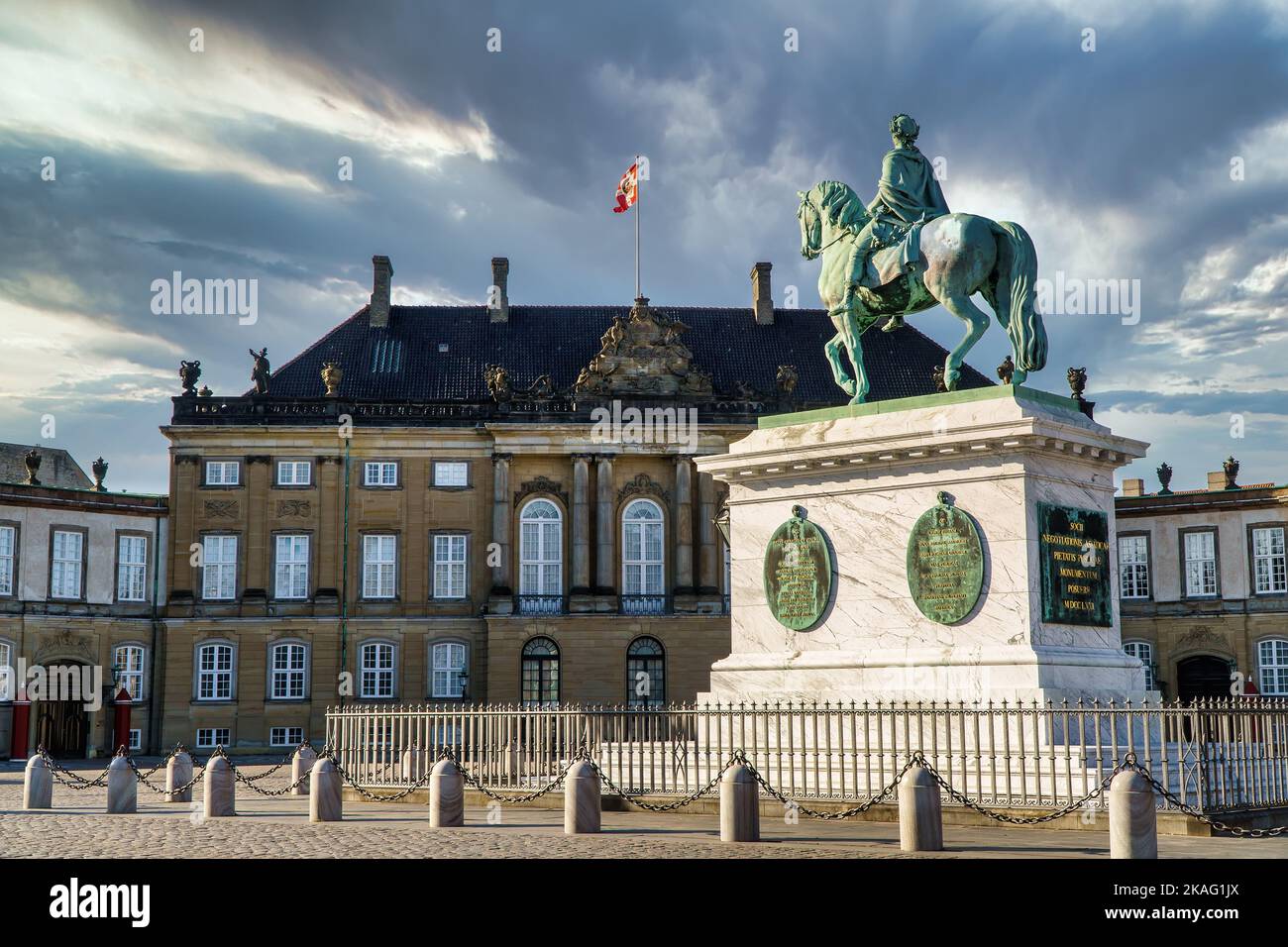 Amalienborg and Statue of Frederick V in Copenhagen, Denmark Stock ...