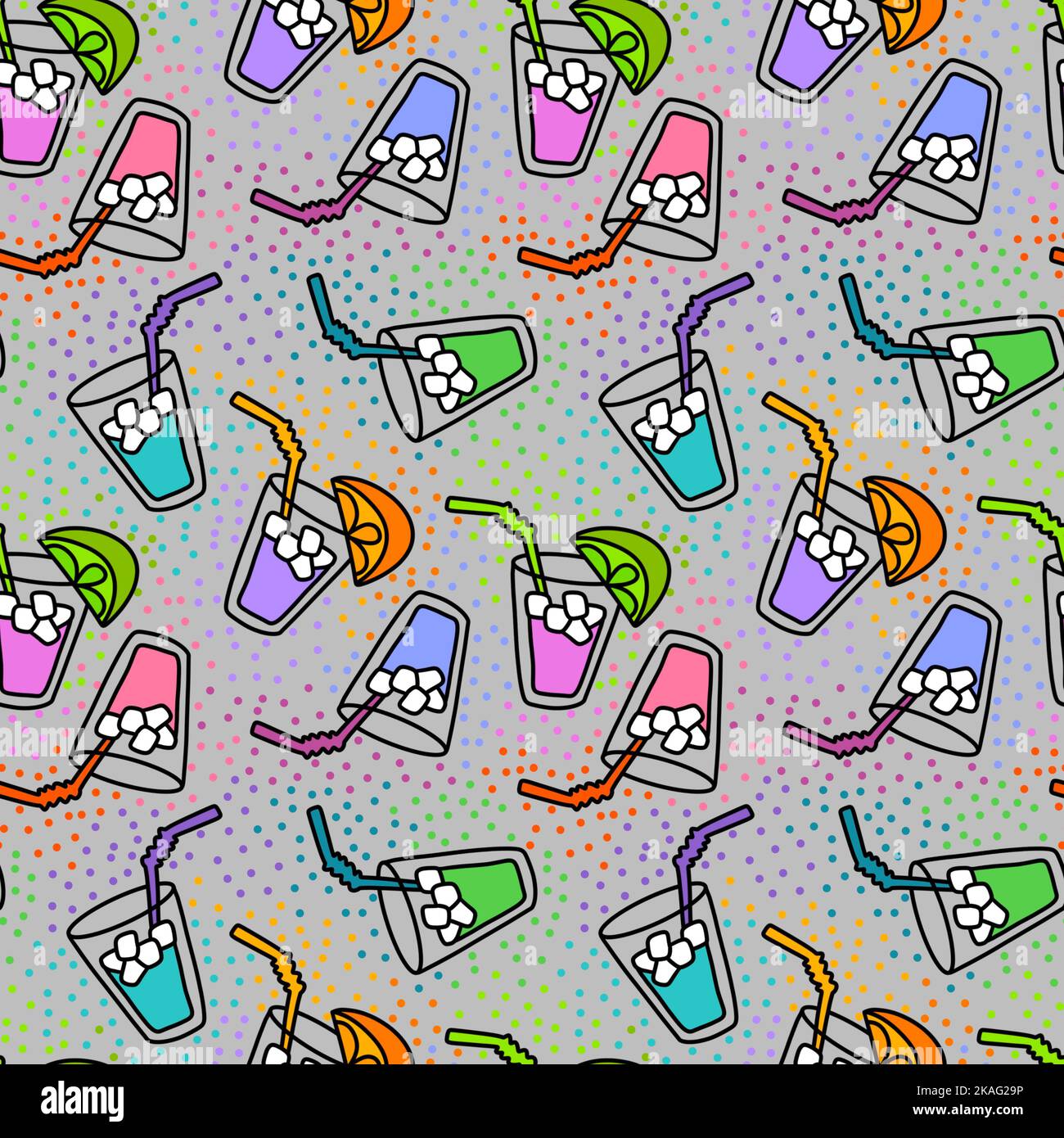 Summer drink seamless cocktails cartoon ice lemon pattern for wrapping paper and clothes print ...