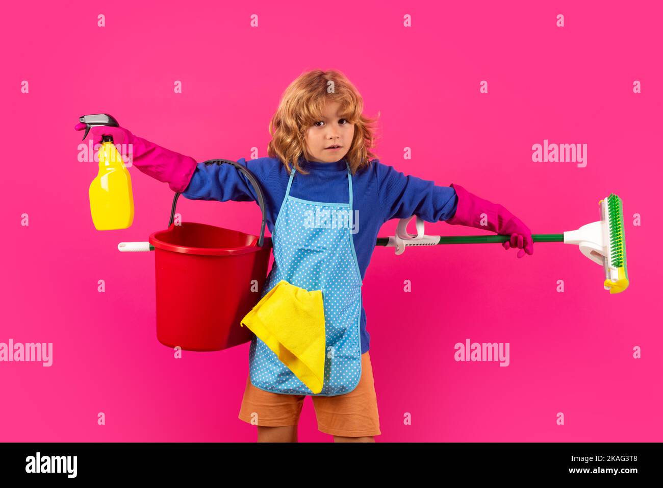 Children helping with housekeeping, cleaning the house. Housekeeping at ...