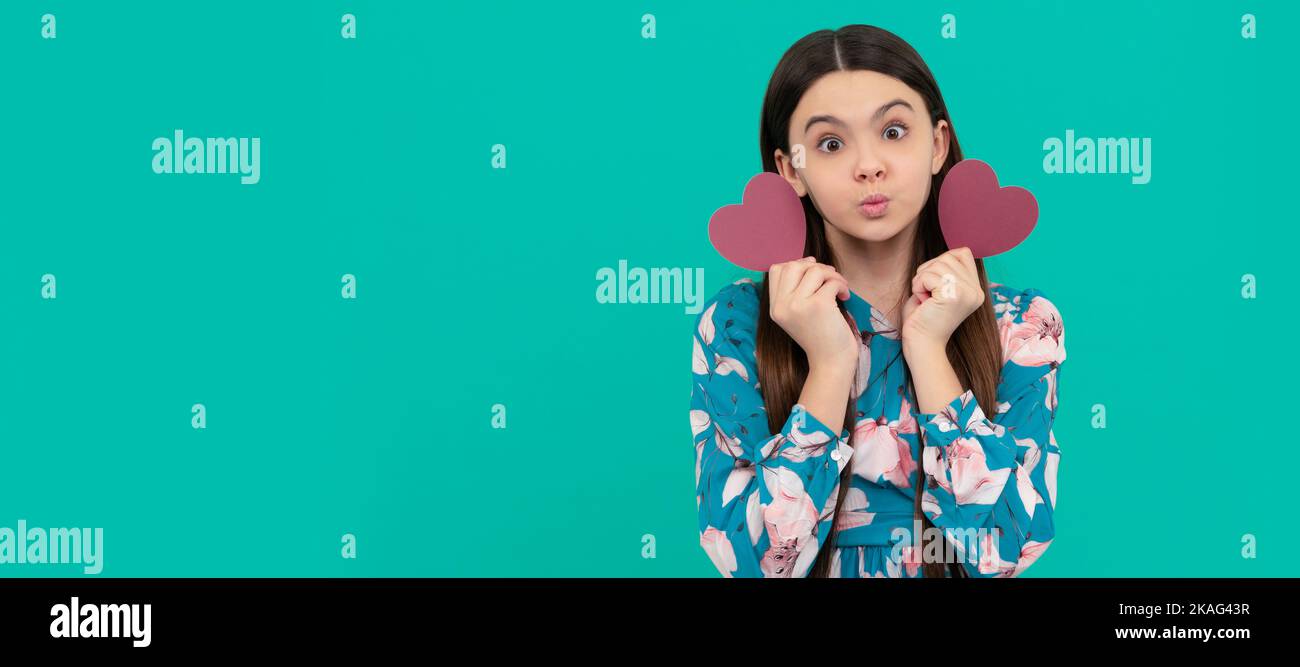 having fun. funny child with red hearts. happy valentines day. be my ...