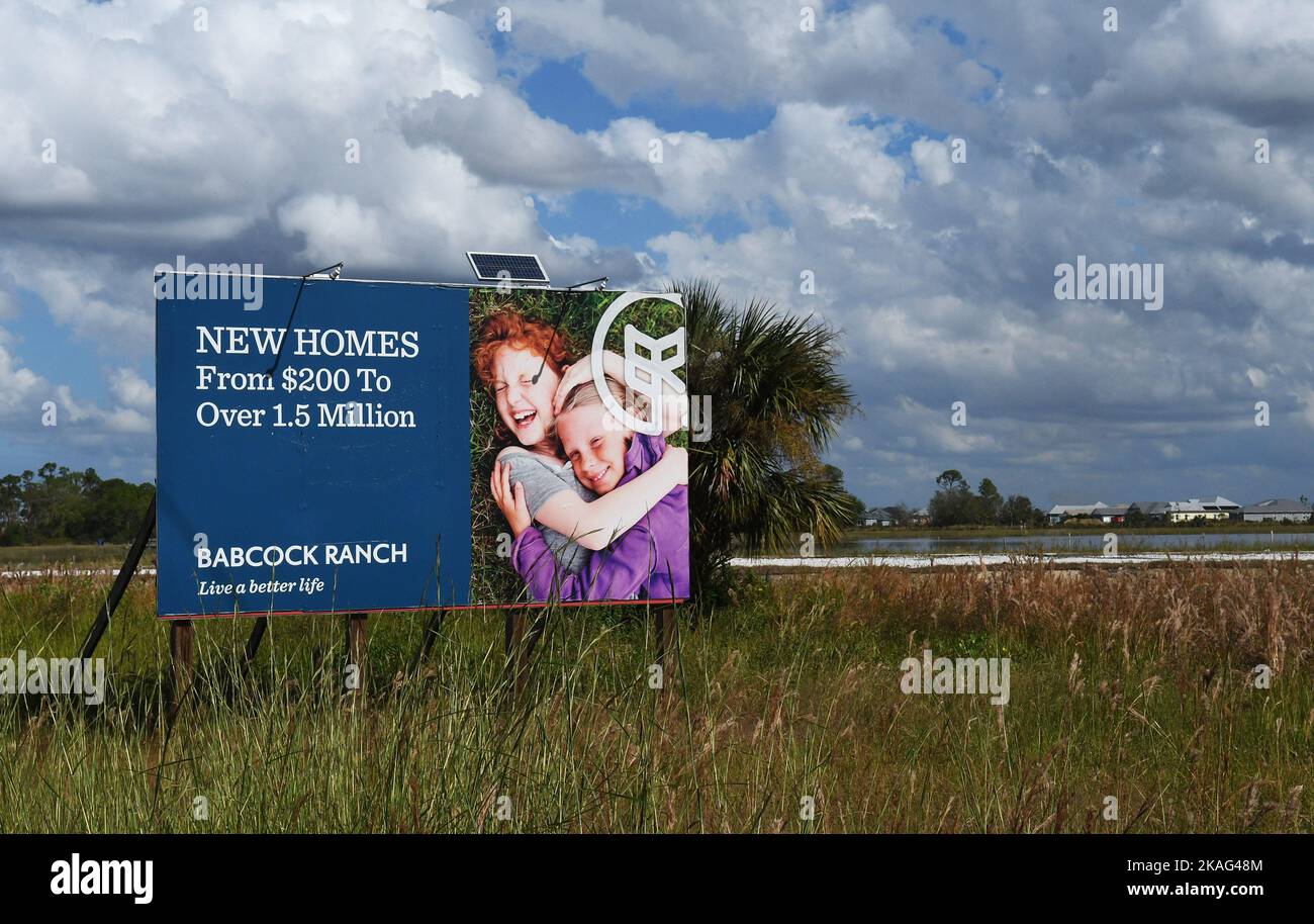 Babcock Ranch, Florida, USA. 31st Oct, 2022. A sign advertising new ...