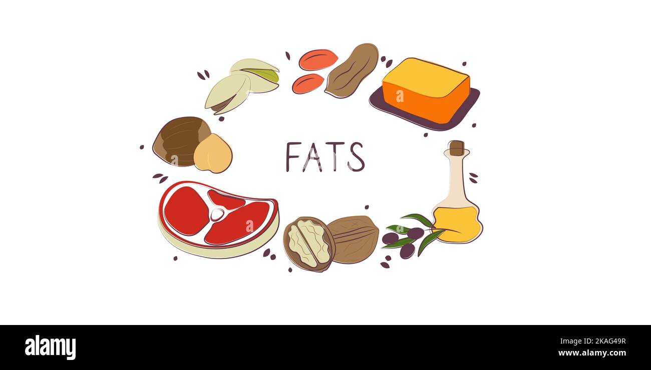 Fats-containing food. Groups of healthy products containing vitamins ...