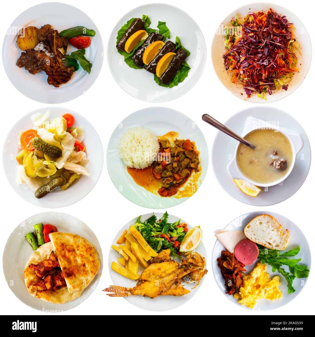 Turkish cuisine. Set of dishes of menu isolated on white background ...