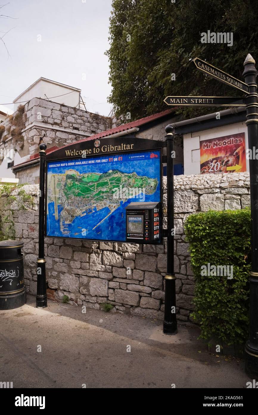 Welcome to Gibraltar Map and tourist info sign, Gibraltar Stock Photo ...