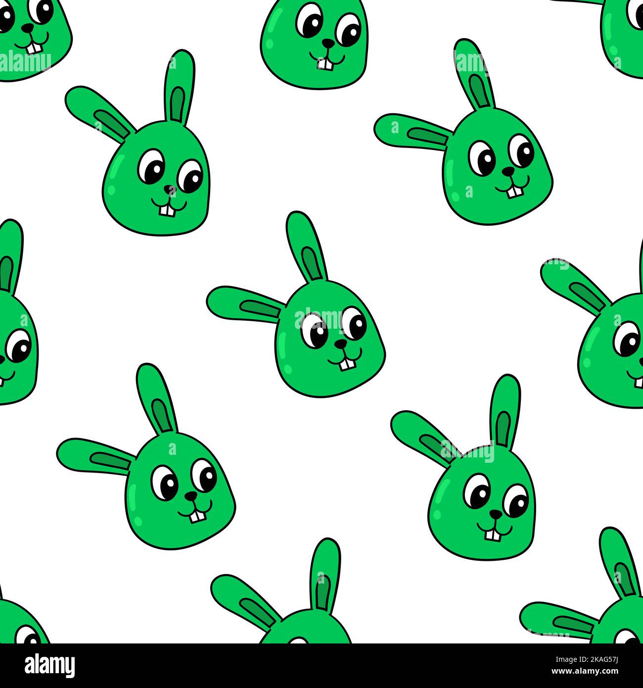 The cute green bunny head seamless pattern on the white background ...