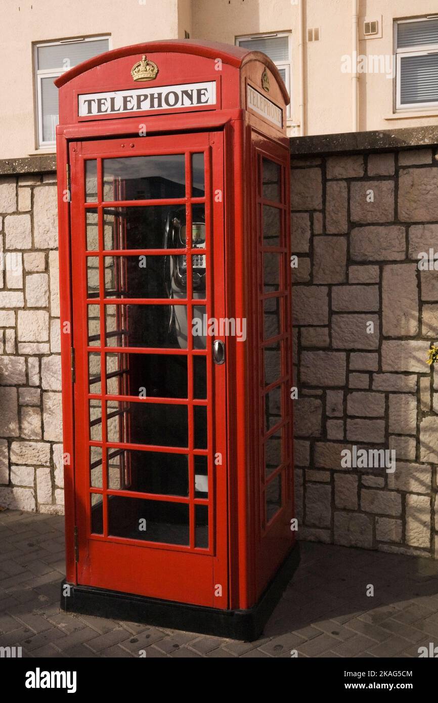 Traditional U.K. red telephone booth on Winston Churchill avenue ...