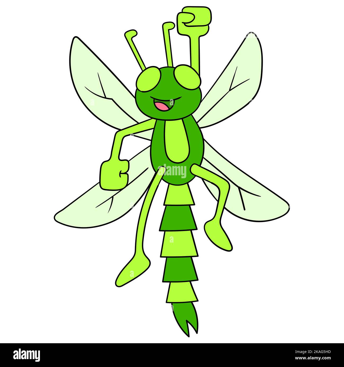 A cute doodle cartoon character of a smiling dragonfly isolated on a ...