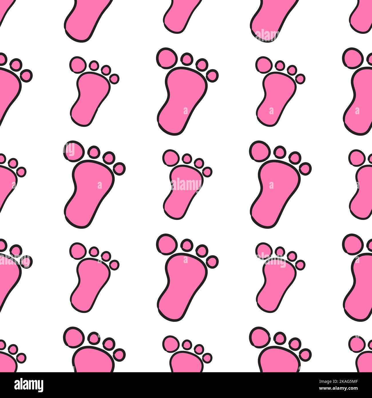 An editable seamless pattern background with pink footprint ...
