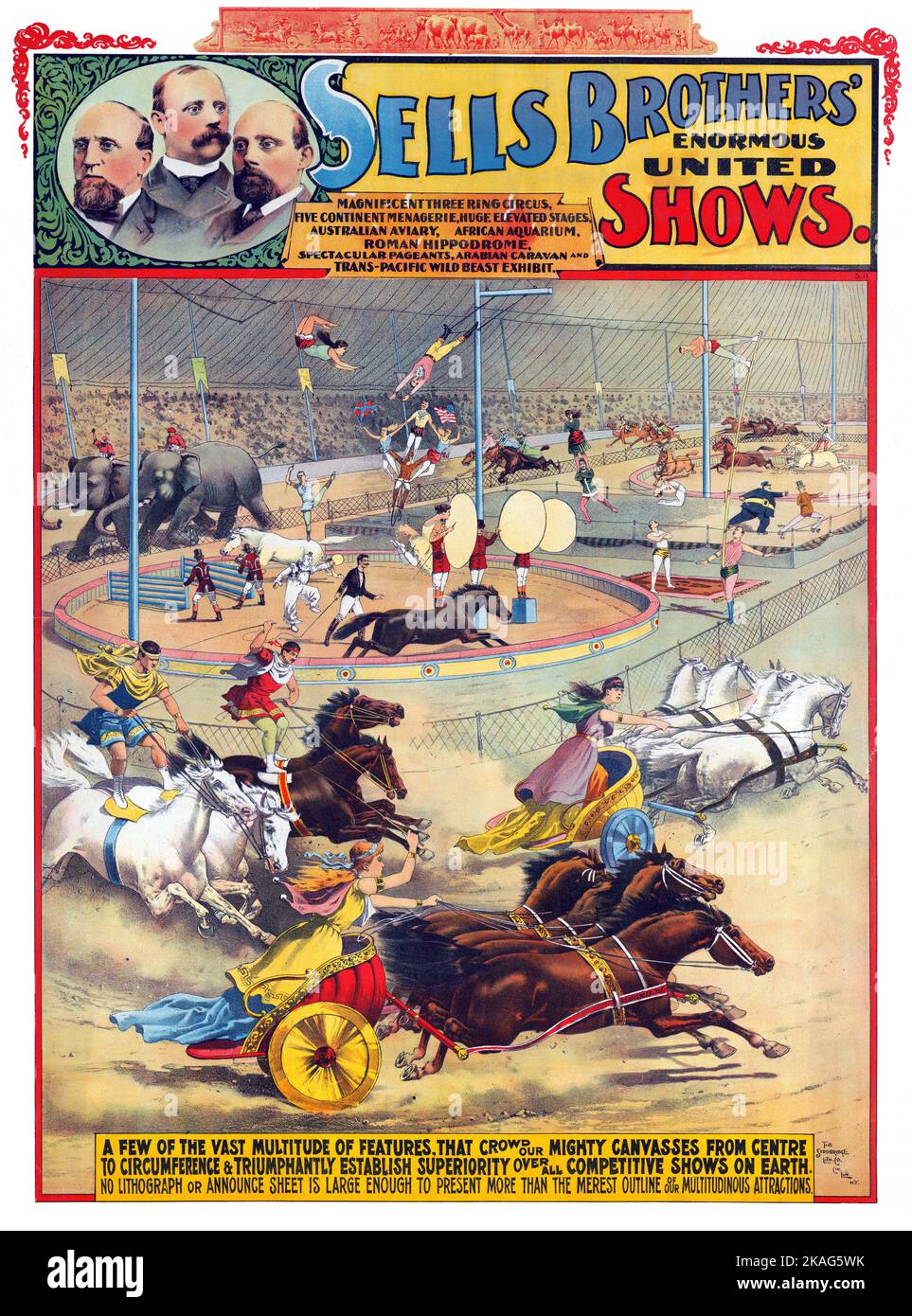 Sells Brothers' Enormous Shows - Circus poster showing the inside of a ...