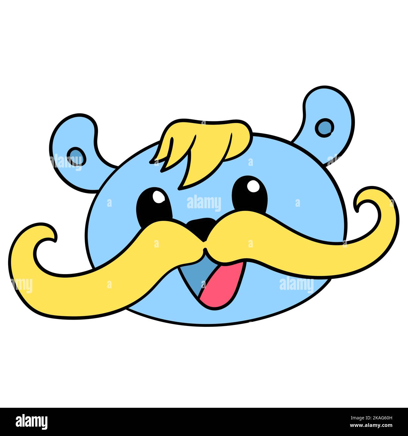 A cute doodle cartoon character of a smiling bear with a mustache ...